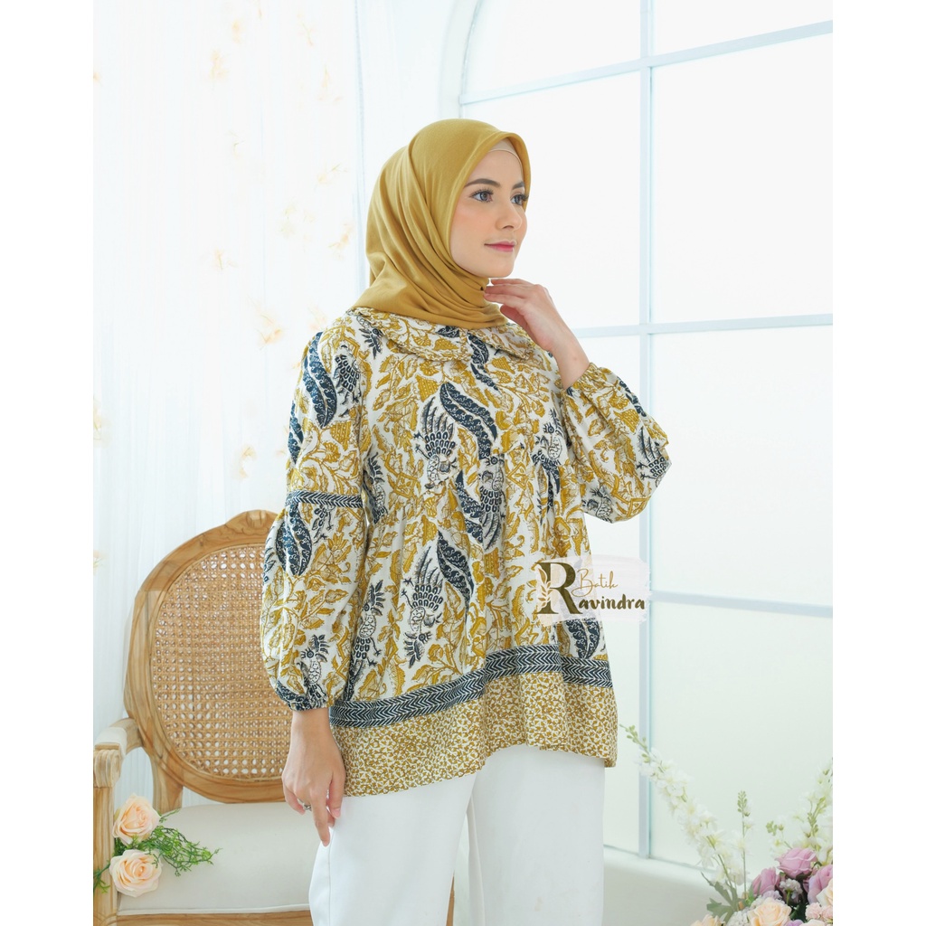 Jual Blouse Batik Kuning Ruffle | Shopee Indonesia