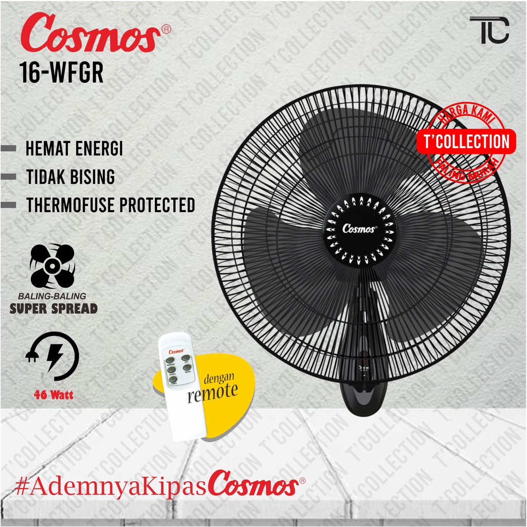 Jual COSMOS 16 WFGR /16 WFCR WALL FAN 16INCH HITAM + REMOTE / KIPAS ...