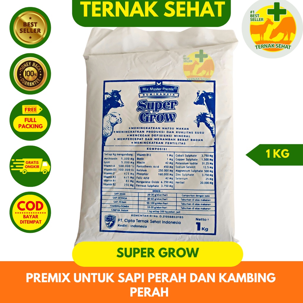Jual PREMIX SUPER GROW 1 KG - Premix Pemacu Pertumbuhan dan Produksi Susu untuk Sapi Kambing ...