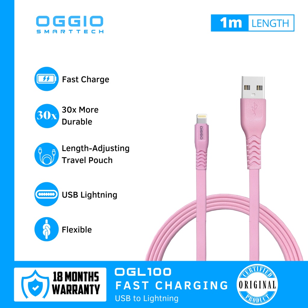 Jual OGGIO USB DATA KABEL OGL100 USB to Lightning 3.0A Fast Charging 1M ...