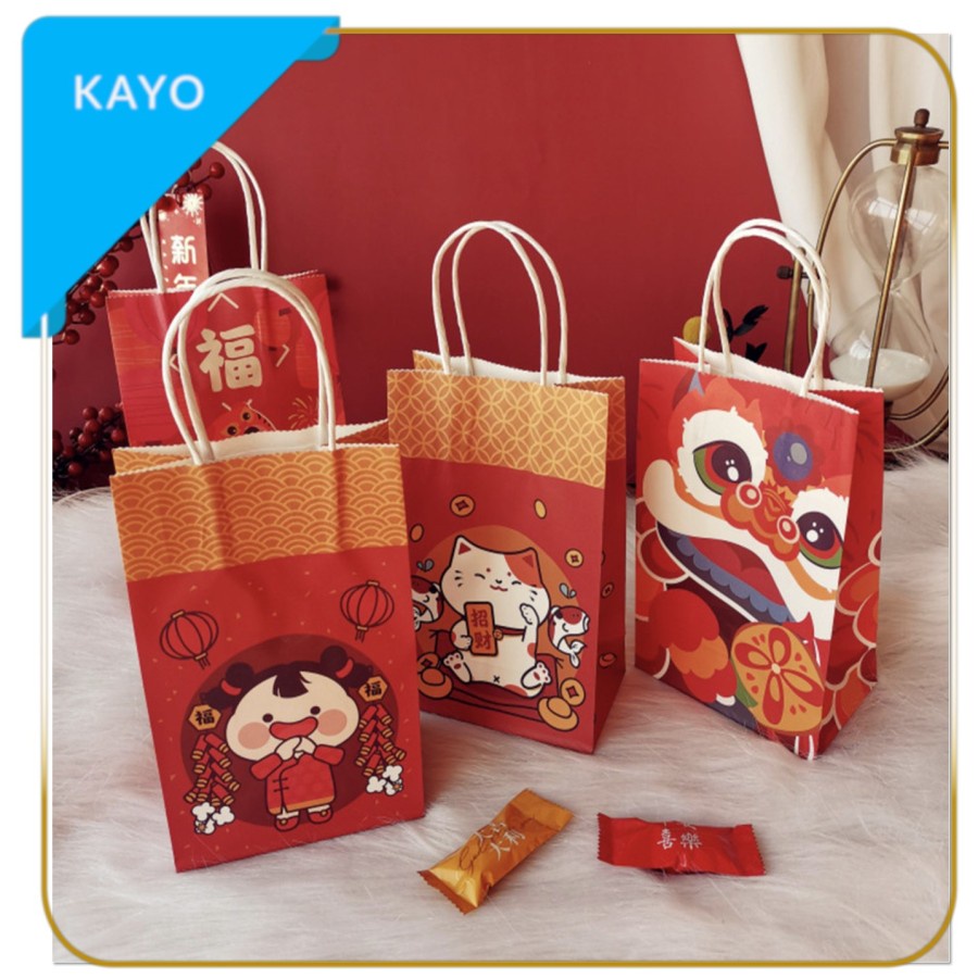 Jual PAPER BAG MERAH IMLEK MOTIF PAPER BAG BARONGSAI GOODIE BAG HADIAH ...