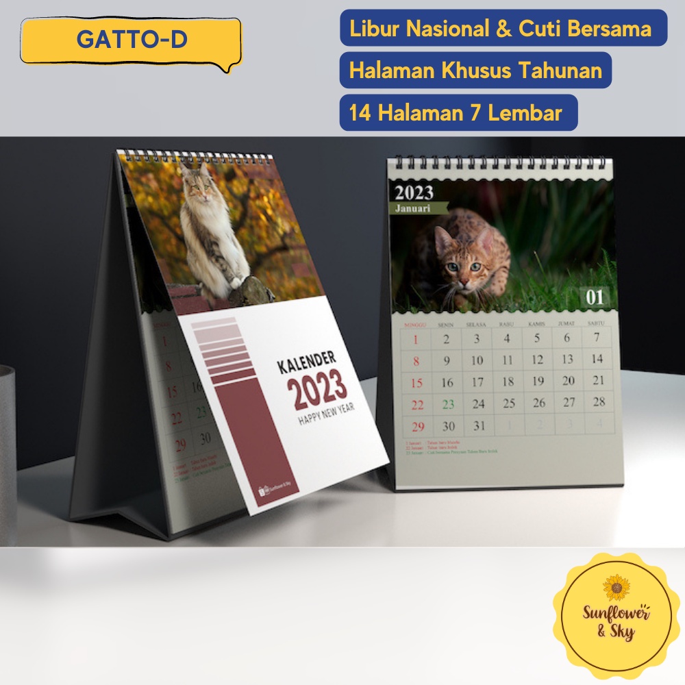 Jual GATTO Kalender Meja 2023 Tema Kucing Kalender Kerja Desk Calendar ...
