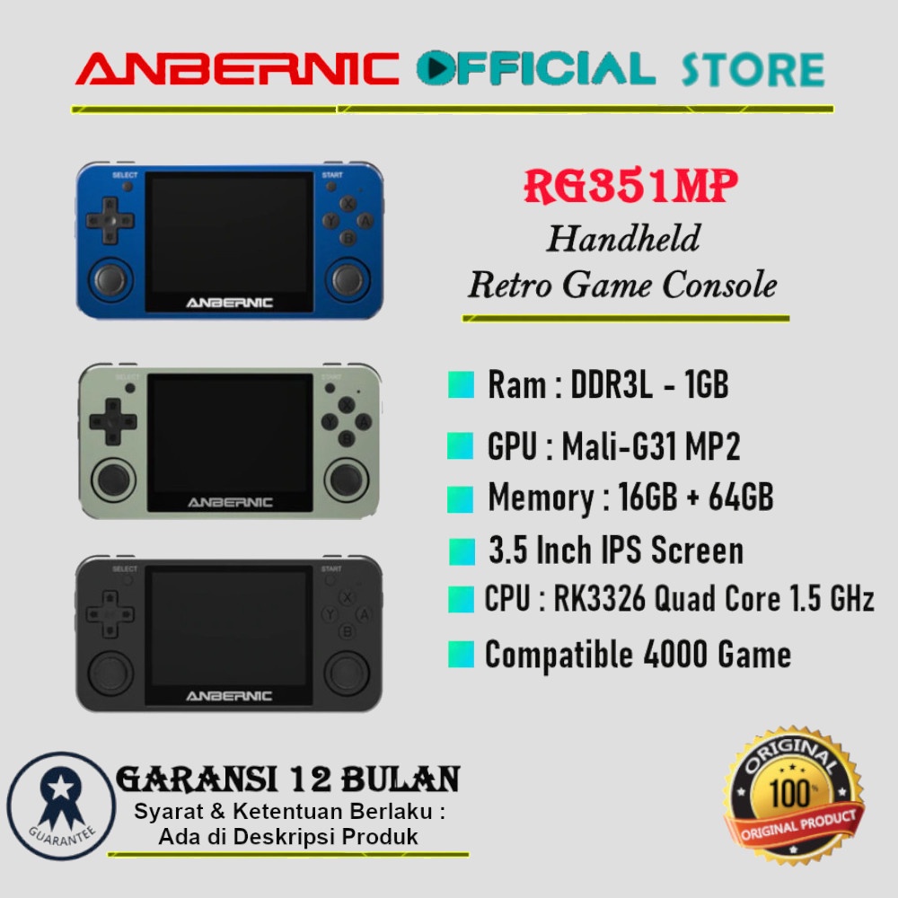 Jual ANBERNIC RG351MP Retro Video Game Console Handheld Linux System ...