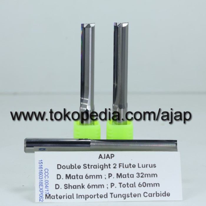 Jual Double Edge straight 2F 6mm router bits end mill mata profil kayu ...