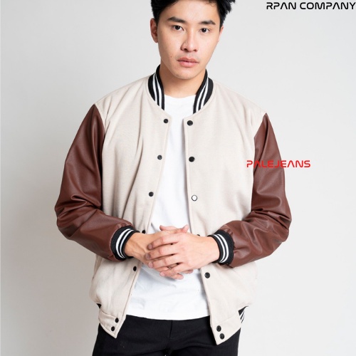 Jual PaleJeans Varsity Jacket Leather Basic / Jaket Varsity Kulit Pria ...