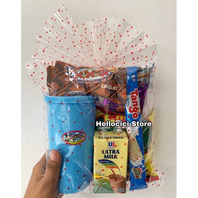 Jual PARCEL BINGKISAN SNACK KEMASAN + GELAS MINUM ULTAH | Shopee Indonesia