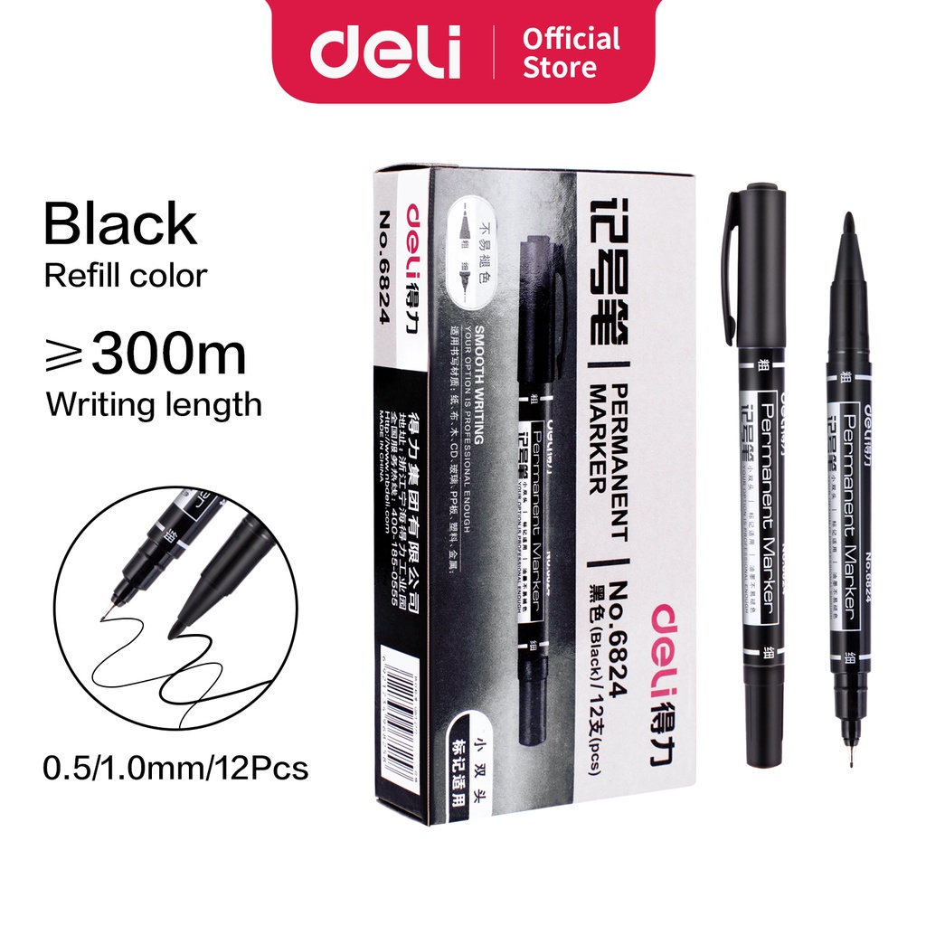 Jual Spidol DELI Permanent Marker 2 Sisi - 6824 - Hitam | Shopee Indonesia