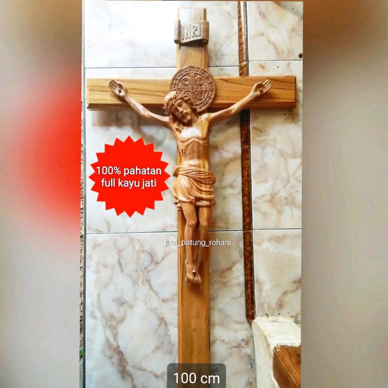 Jual Salib Dinding Benediktus Yesus FULL pahatan kayu jati 100 cm ...