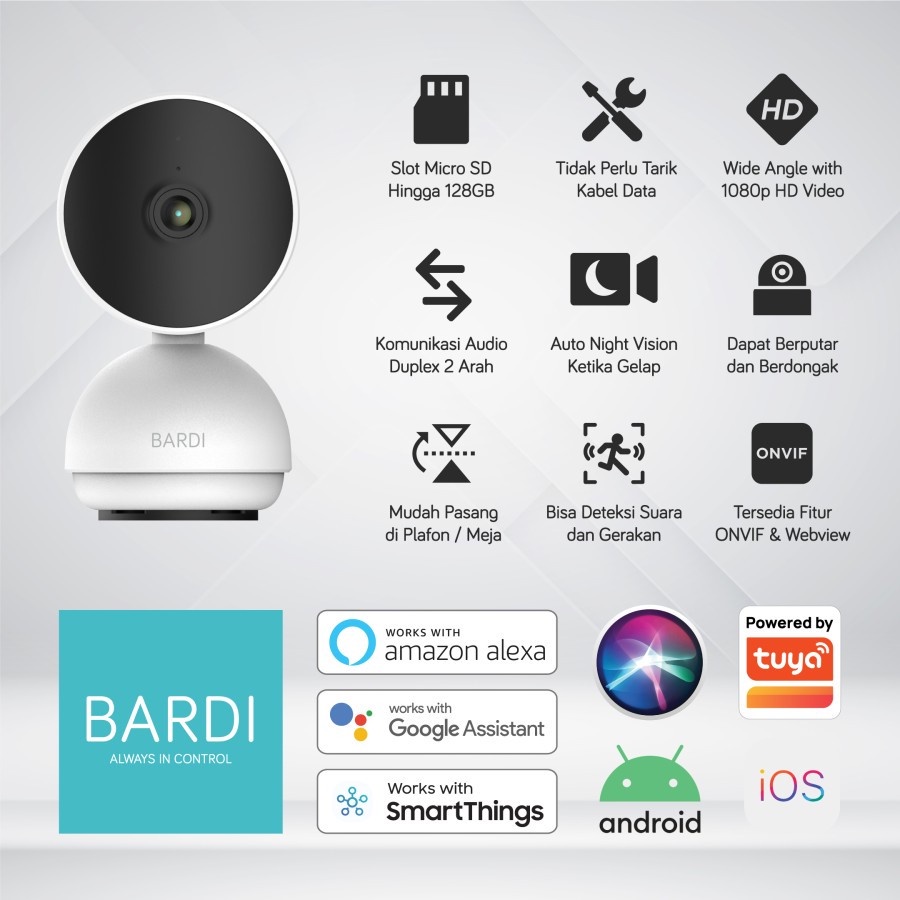 Jual BARDI Smart Indoor PTZ Lite IP Camera CCTV 360° 1080p HD Wifi IoT ...