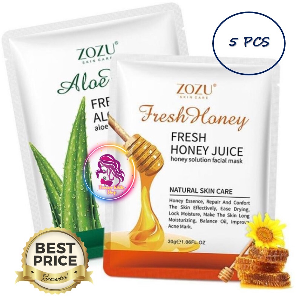 Jual Isi 5 Pcs Masker Wajah ZOZU Honey & Aloe Vera Mask – Masker Wajah Aloe Vera dan Honey Sheet ...