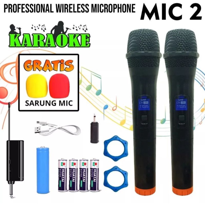 Jual Mic Microphone Karaoke Profesional Wireless MIC 1 & MIC 2 Single ...