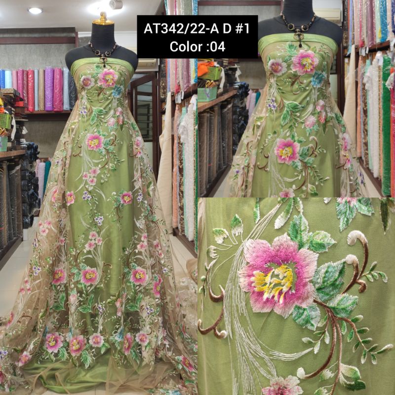 Jual Kain Tile Brokat Valentino Multicolor 3D AT342 Hijau Sage | Shopee ...