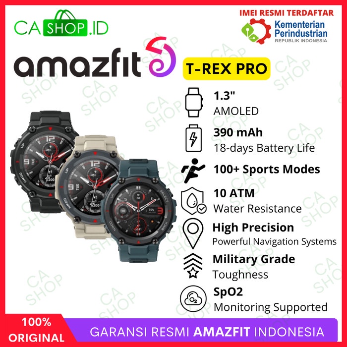 Jual Amazfit T-Rex Pro SmartWatch 1.3" AMOLED GPS MilitaryGrade 10ATM Resmi | Shopee Indonesia