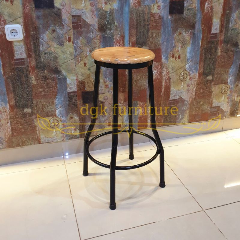 Jual Kursi Bangku Bar Dudukan Kayu Bulat Kaki Besi Aluminium Tinggi 75 ...