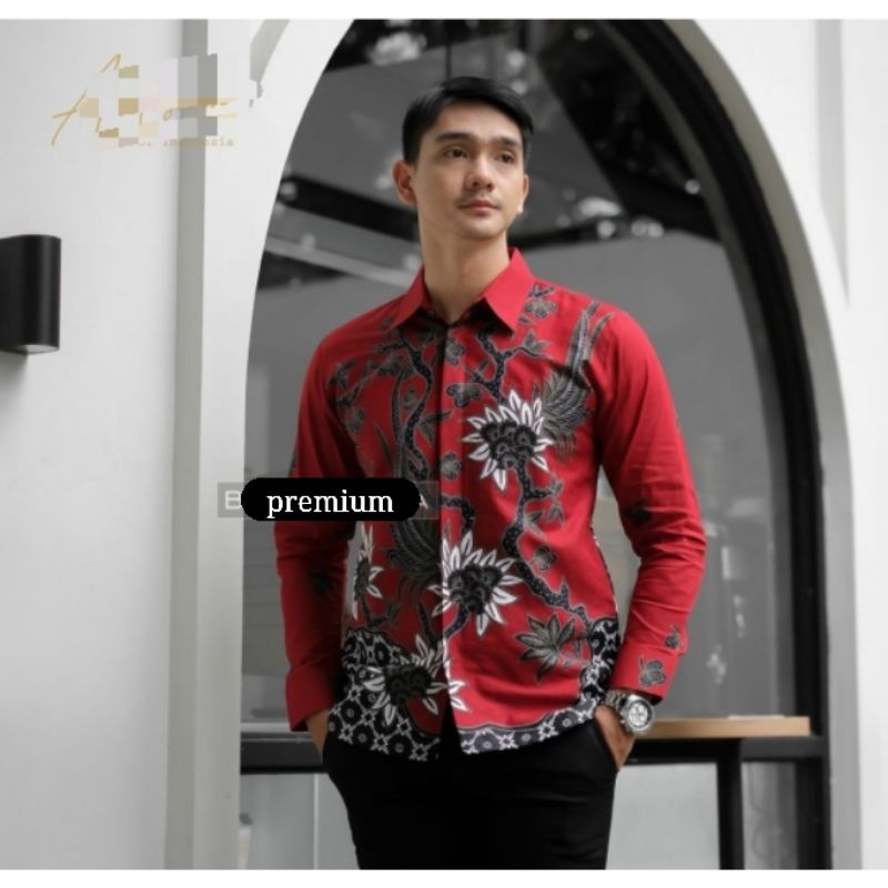 Jual Baju kemeja batik pria Merah Maron lengan panjang reguler fit Ungu ...