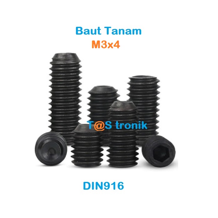 Jual Baut tanam M3 x 4 headless screw m3x4 baut din916 m3 baut hex din ...
