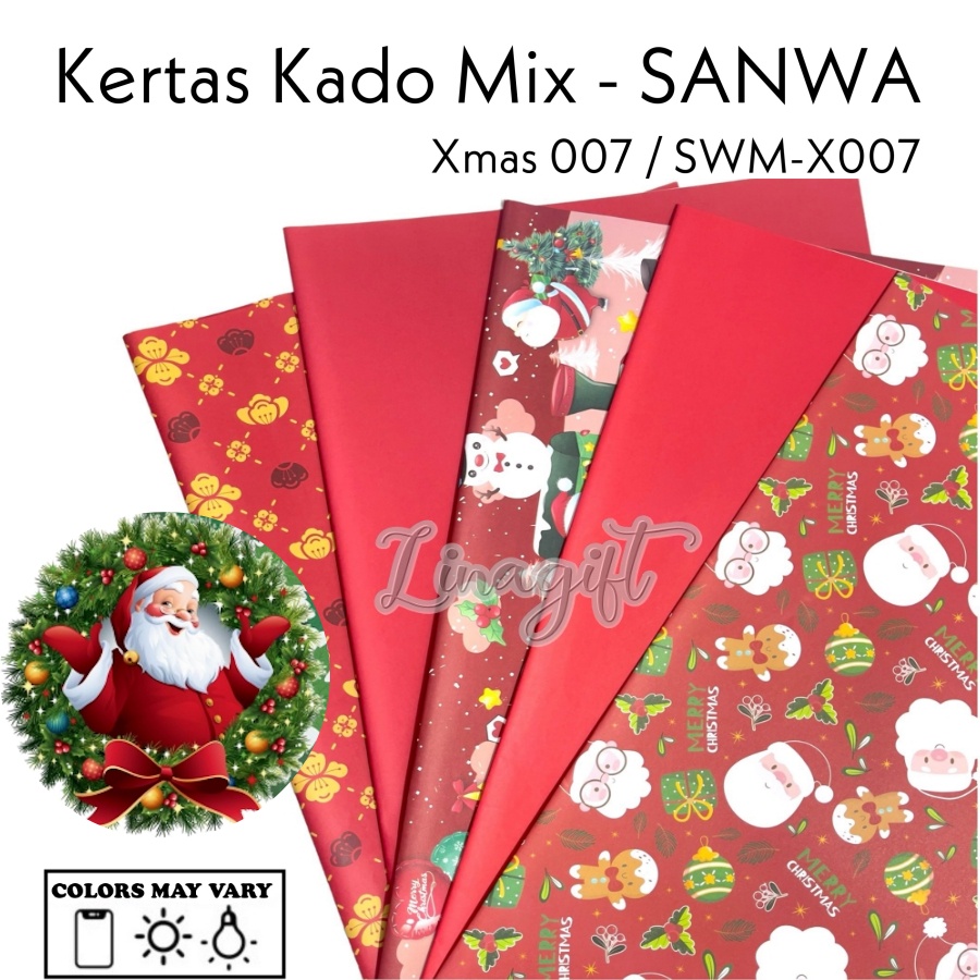 Jual ( 5 Lembar 5 Motif ) XMAS MIX SANWA - KERTAS KADO NATAL GIFT WRAP ...