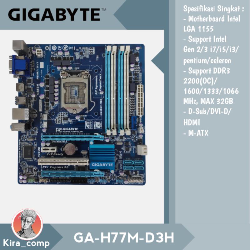 Jual MOTHERBOARD GIGABYTE GA-H77M-D3H LGA 1155 GEN 3 | Shopee Indonesia