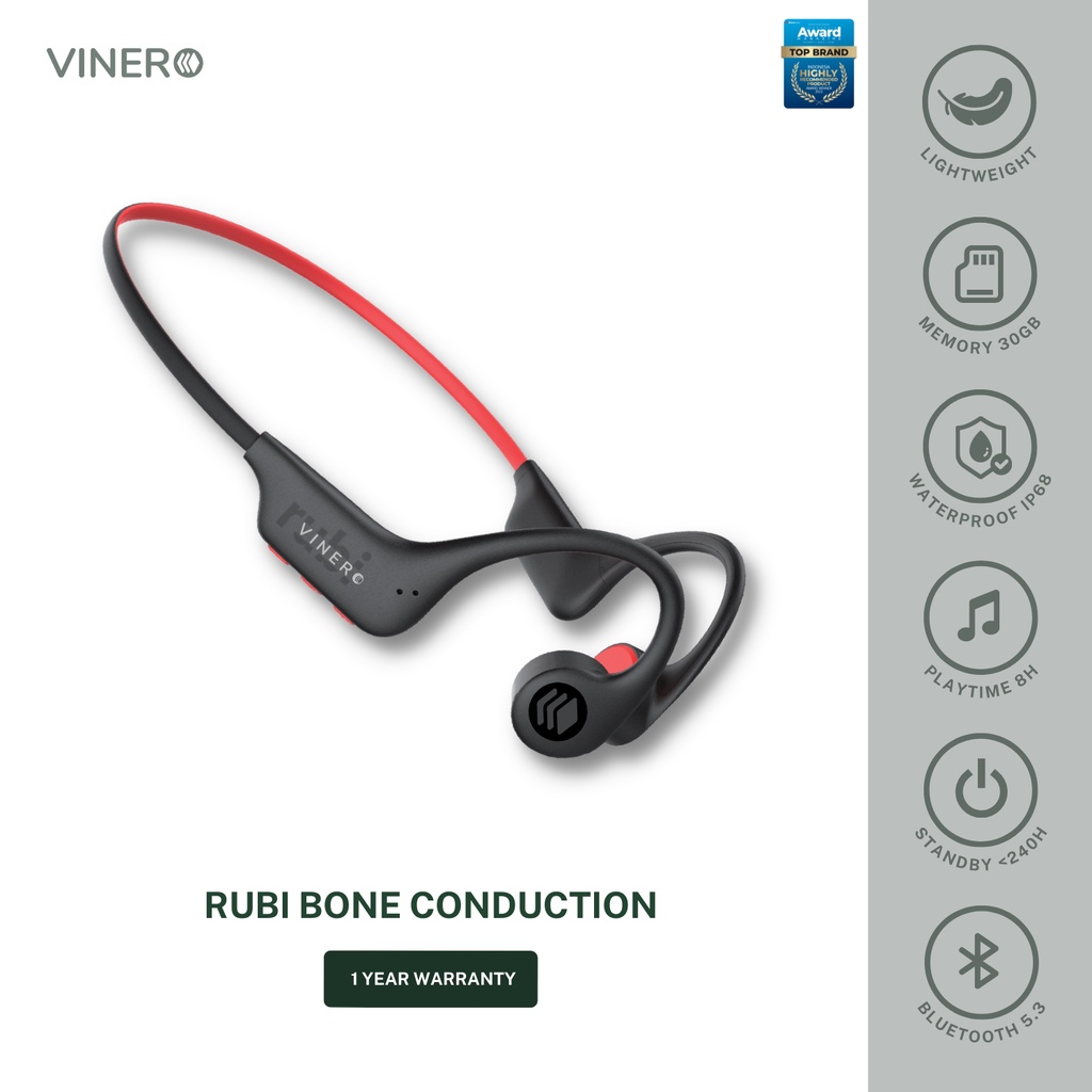 Jual Vinero Rubi Bone Conduction Wireless Bluetooth Earphone Waterproof ...