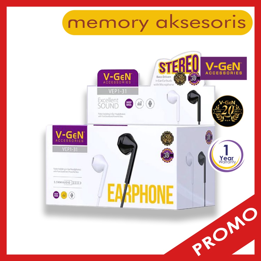 Jual HEADSET VGEN VEP1-31 Extra Bass Stereo (isi 30pcs) | Shopee Indonesia