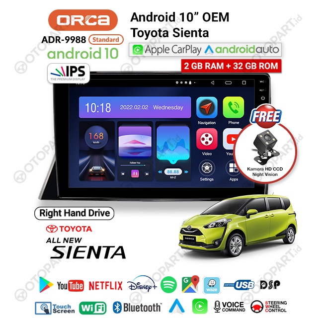 Jual Head Unit Android Auto CarPlay 10″ OEM SIENTA 2017-2022 ORCA 9988 ...
