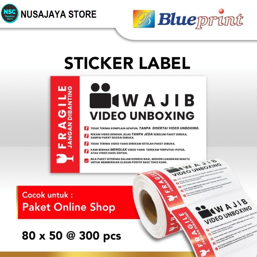 Jual FRAGILE WAJIB VIDEO UNBOXING Sticker label Barcode 80x50 isi ...
