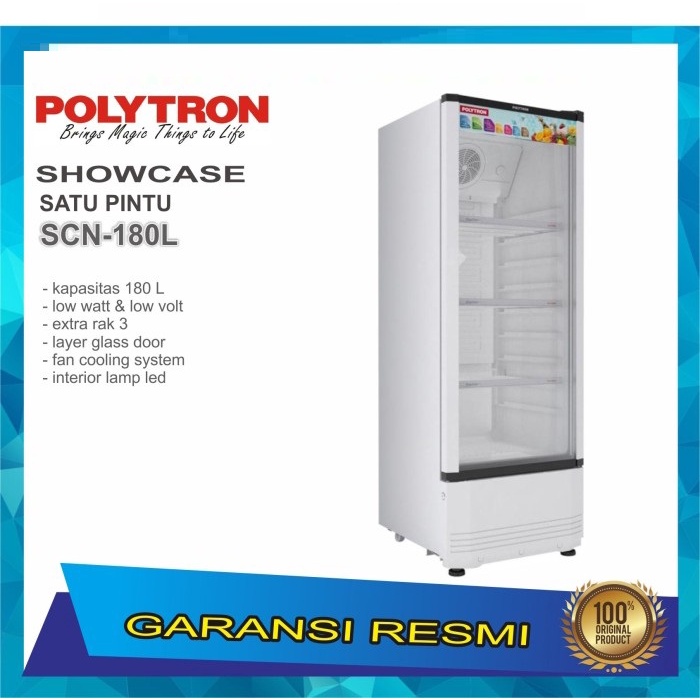 Jual POLYTRON SHOWCASE SCN 180 L 3 RAK DISPLAY COOLER KULKAS LOW WATT ...
