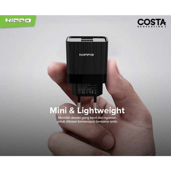 Jual Hippo Costa Gen 2 Adaptor Charger dual USB 2.4 A Smart | Shopee Indonesia
