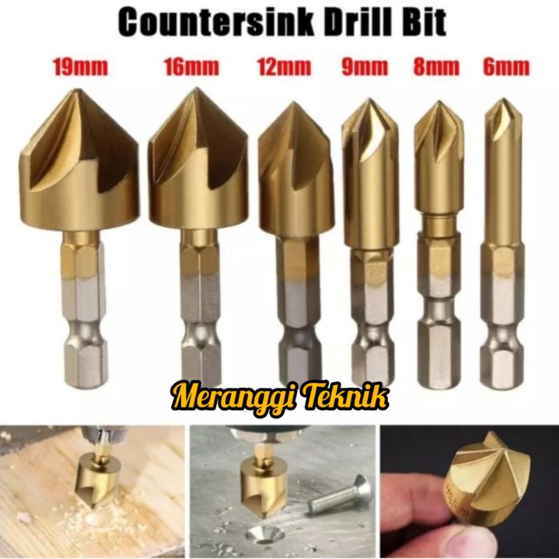 Jual id330 Mata bor besi countersink hex shank chamfer drill bit set ...