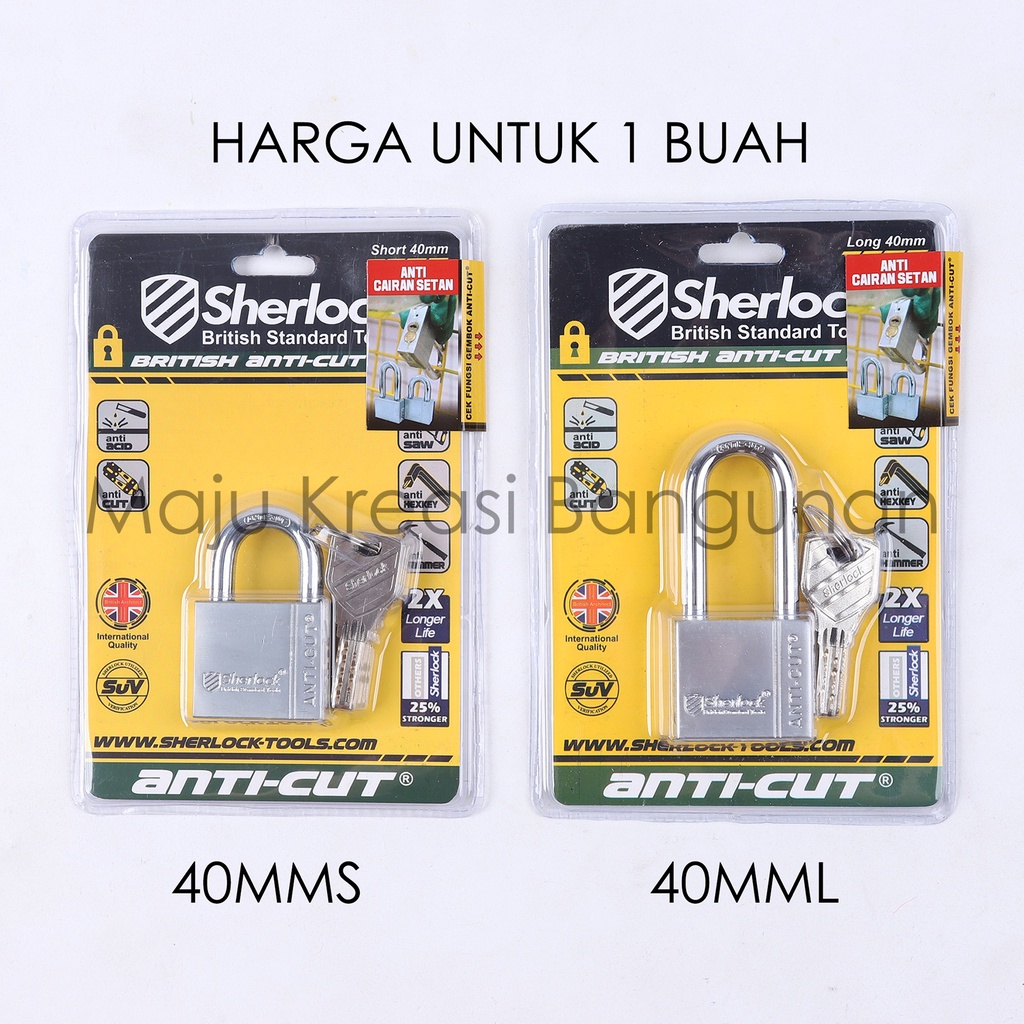 Jual Gembok Sherlock Anti Cut Kuningan Brass 40mm Panjang Pendek Pagar ...