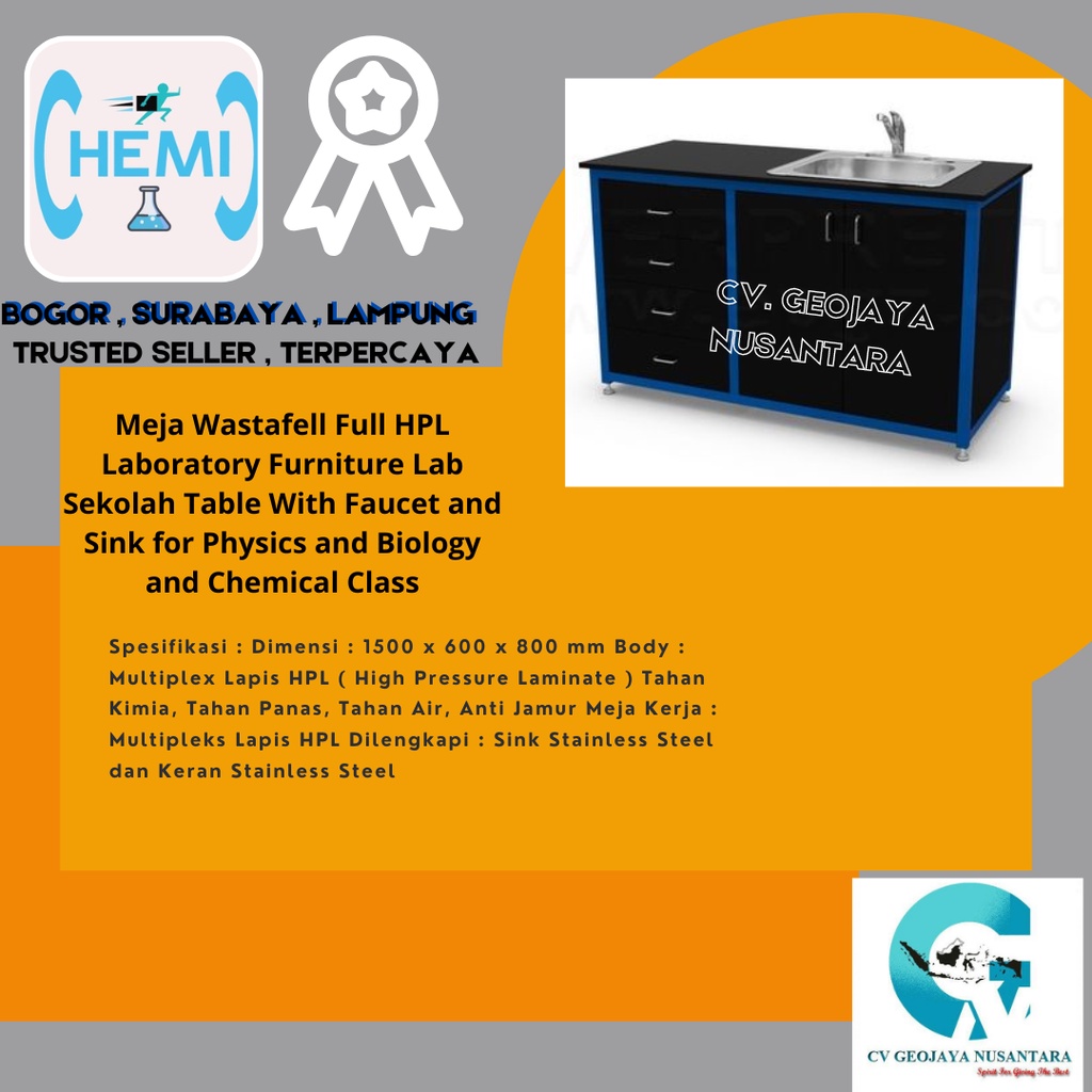 Jual Meja Wastafell Full HPL Laboratory Furniture Lab Sekolah Table ...