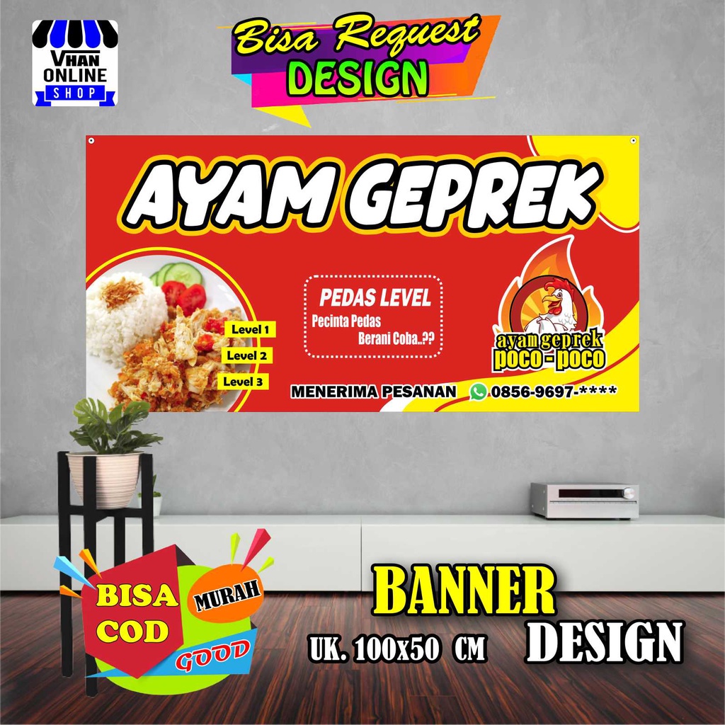 Jual Cetak Banner / Spanduk Ayam Geprek, Chicken Crispy, Tebal Kuat ...