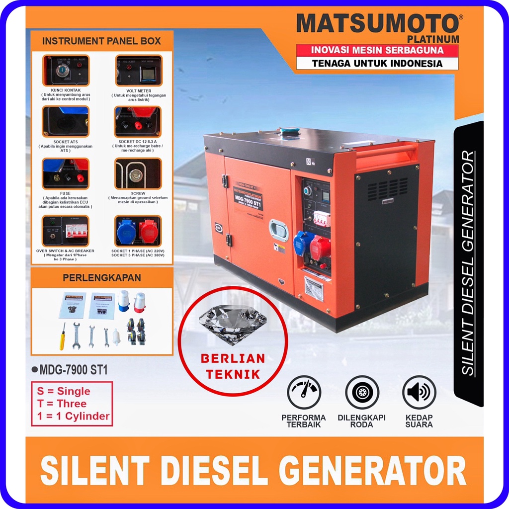 Jual Diesel Generator Silent Mesin Genset Solar Matsumoto MDG 7900 ST1 / 7000 Watt Dual Volt ...