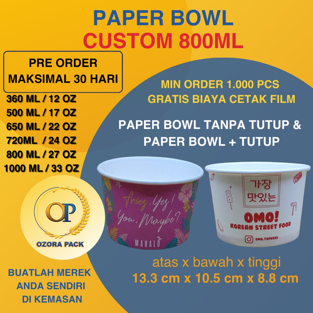 Jual Paper Bowl Custom Printing 800ml (27 oz) / Paper Bowl Sablon 800ml ...