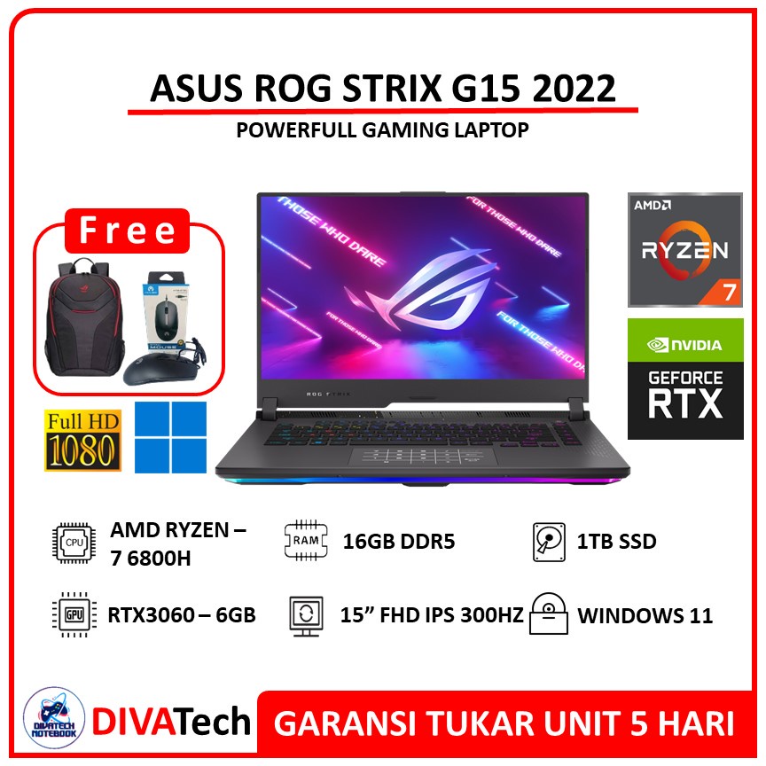 Jual Asus ROG Strix G15 2022 RTX3060 Ryzen 7 6800H 16GB 1TB SSD 300Hz ...