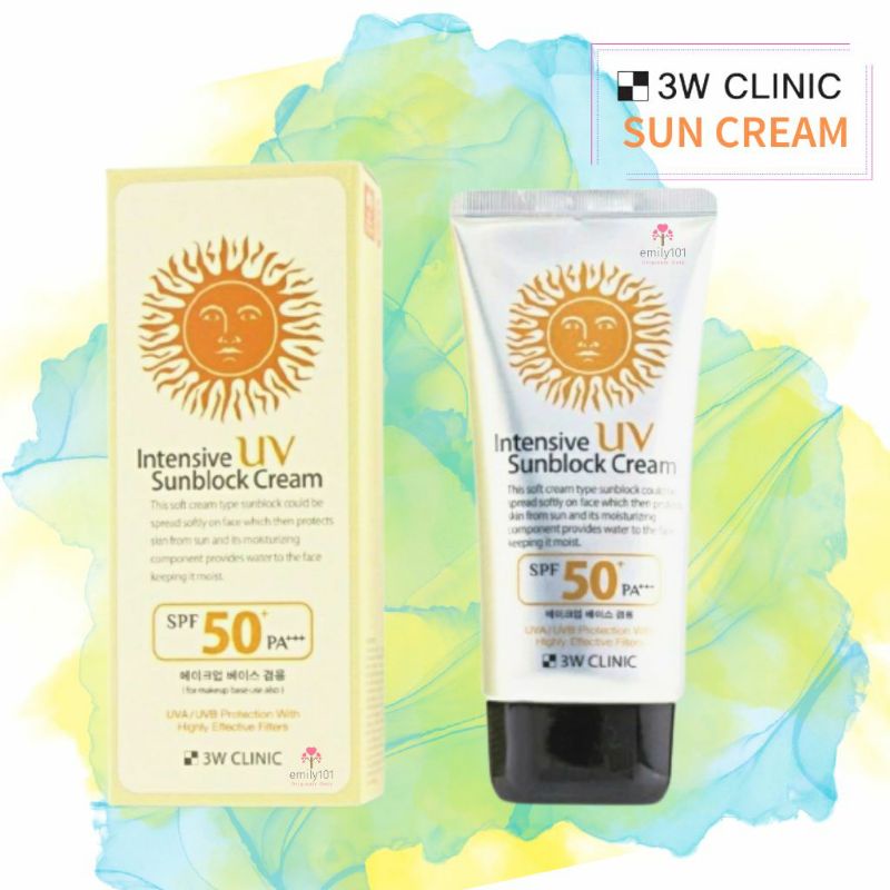 Jual 3W CLINIC Intensive UV Sunblock Cream SPF 50 | Shopee Indonesia