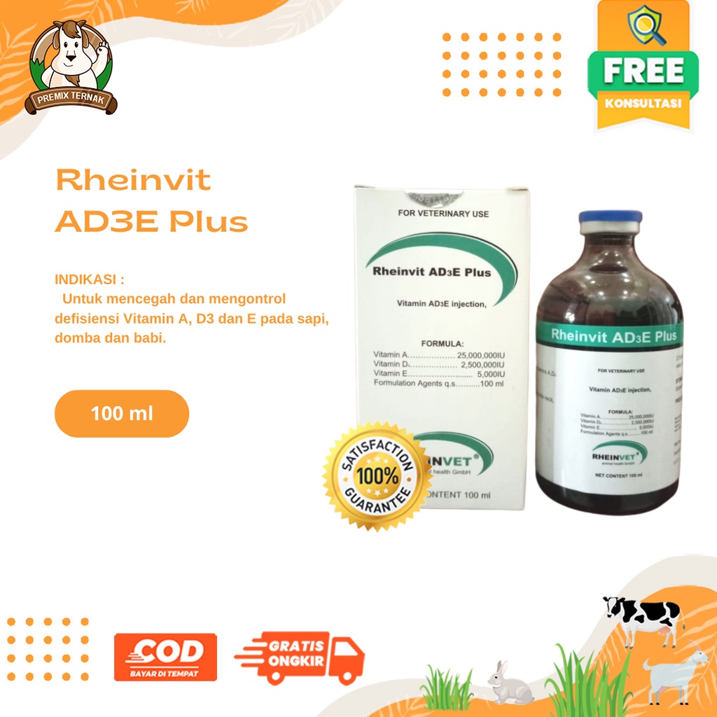 Jual RHEINVIT AD3E PLUS 100ML RHEINVET - Vitamin ADE Hewan - SETARA ...