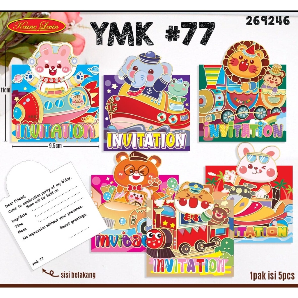 Jual kartu undangan ulang tahun untah ymk 77 animal transportasi | Shopee Indonesia