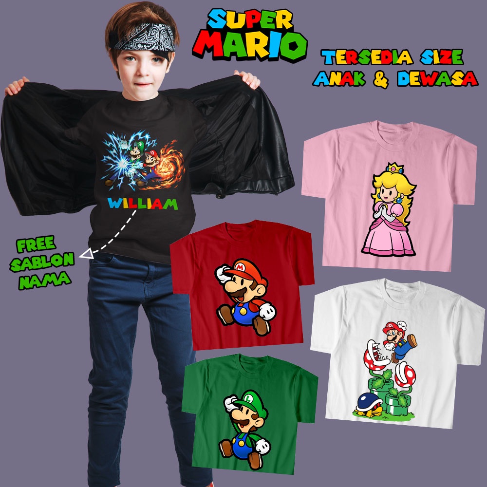 Jual Baju Super Mario Bros Kaos Couple Keluarga Motif Mario Bros Anak ...