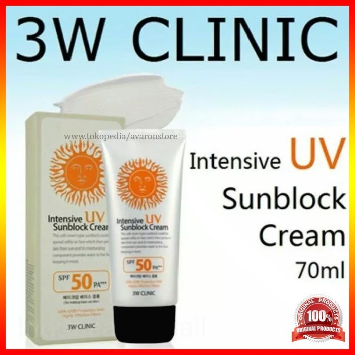 Jual Sunblock Cream SPF 50+ PA+++ 70ml Sun Block 3W Clinic Intensive UV ...