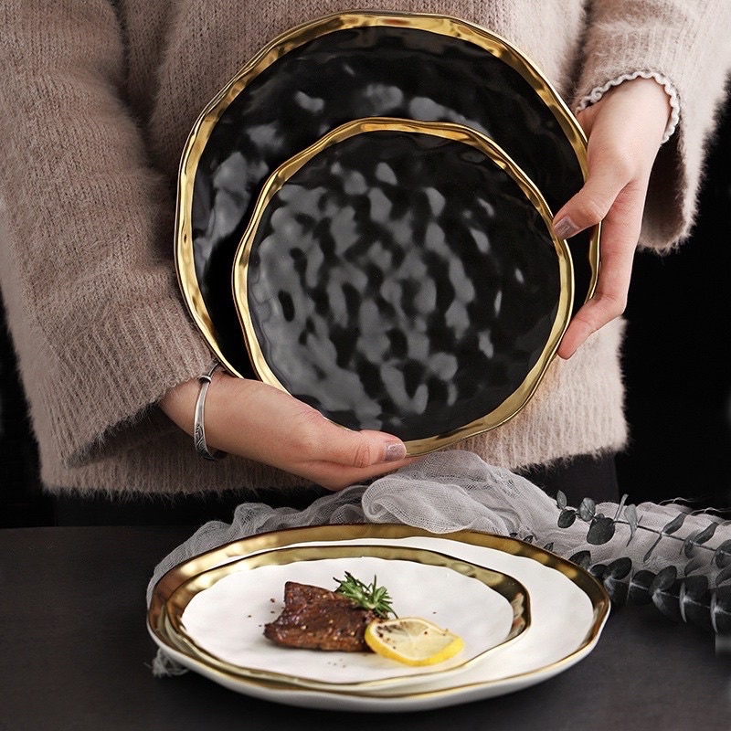 Jual Gold Rim Black Matte Dishes /Piring Makan/Piring Makan Mewah ...