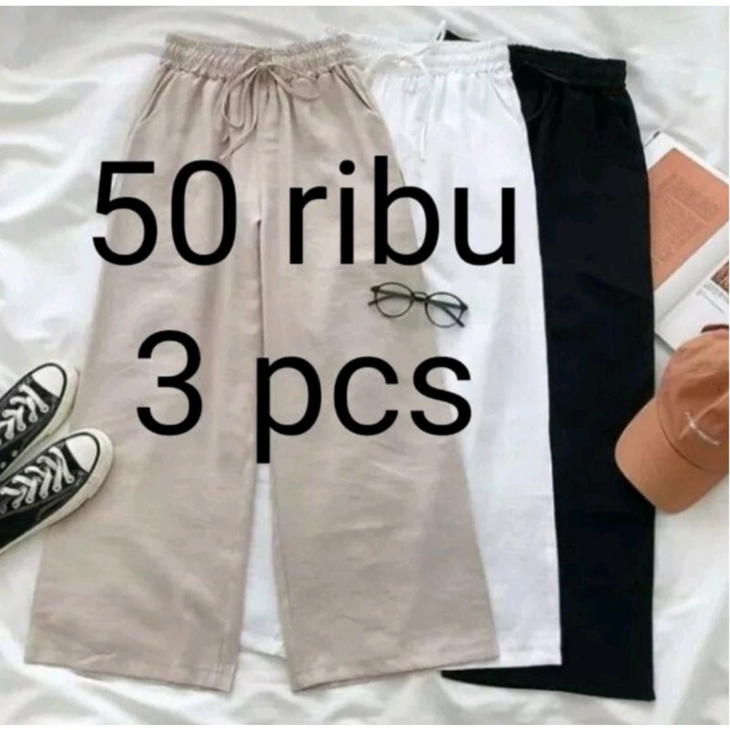 Jual Promo 50 Ribu Dapat 3 Pcs. Celana Kulot Polos Wanita / Kulot Linen ...