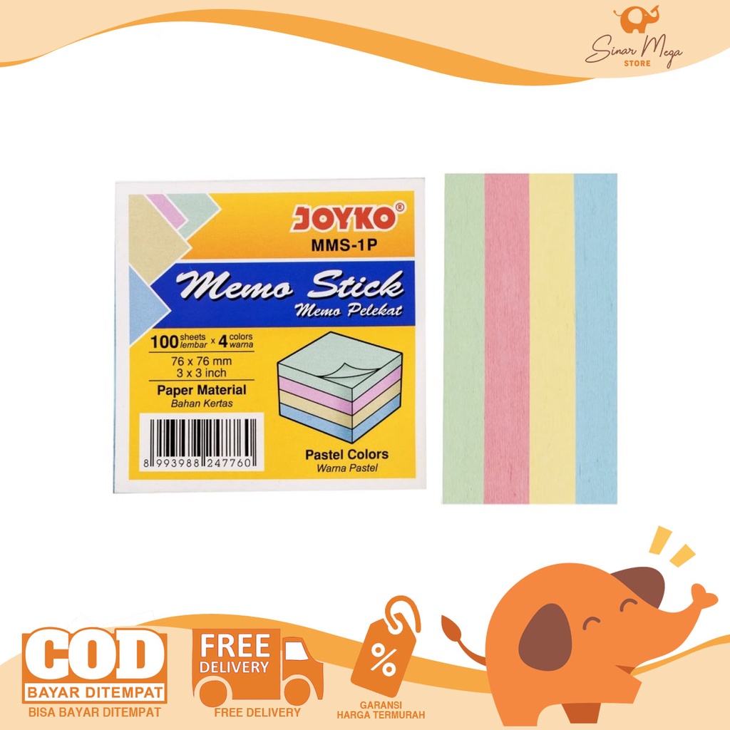 Jual Joyko Memo Stick MMS-1P Pastel Colors/ Sticky Notes Tempel Lucu ...