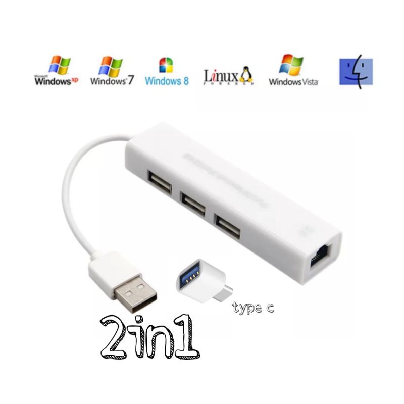 Jual xon lan ethernet 4 USB hub 2in1 port type c jaringan port rj45 ...