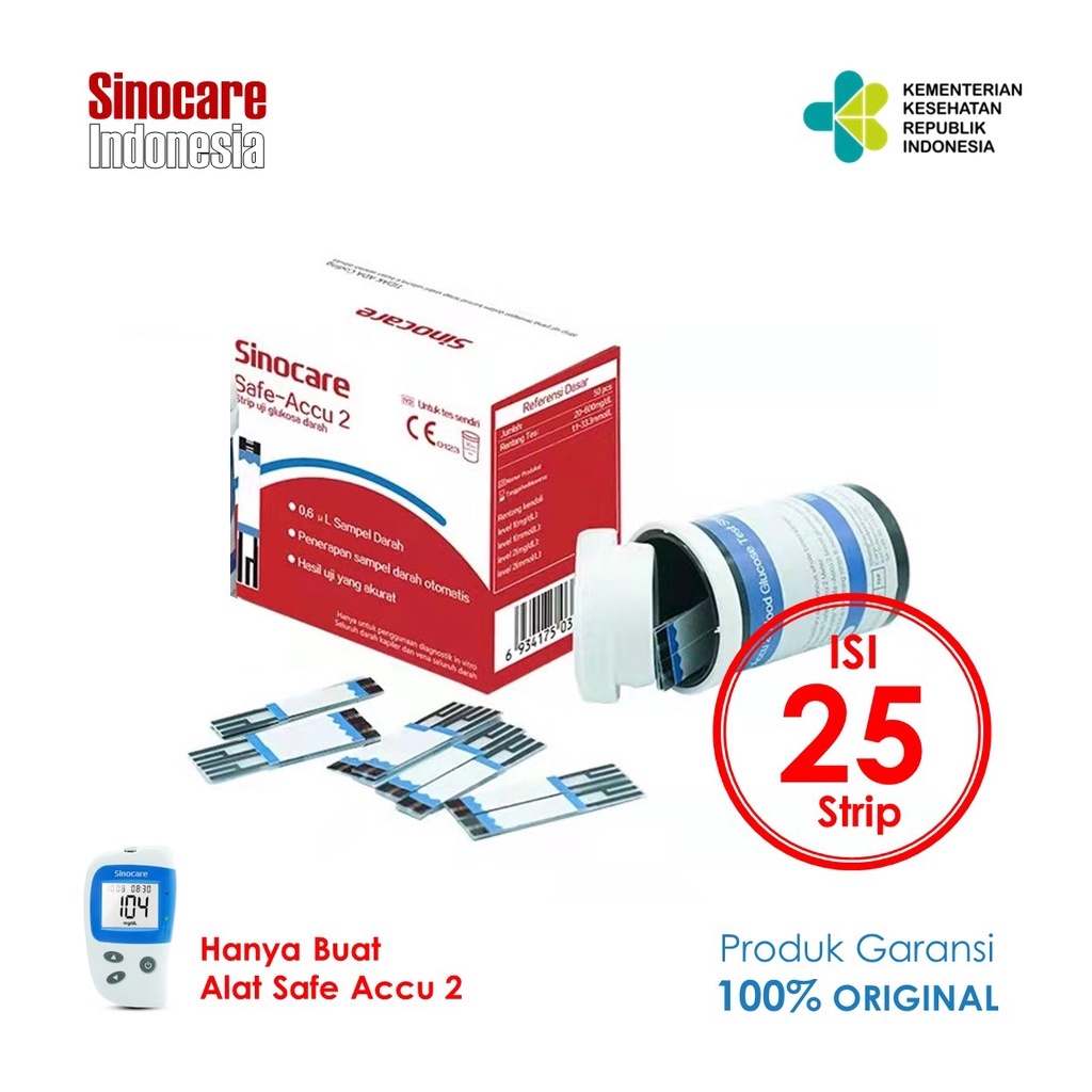 Jual Strip Uji Gula Darah Safe-Accu 2 Sinocare isi 25 Strip | Shopee ...