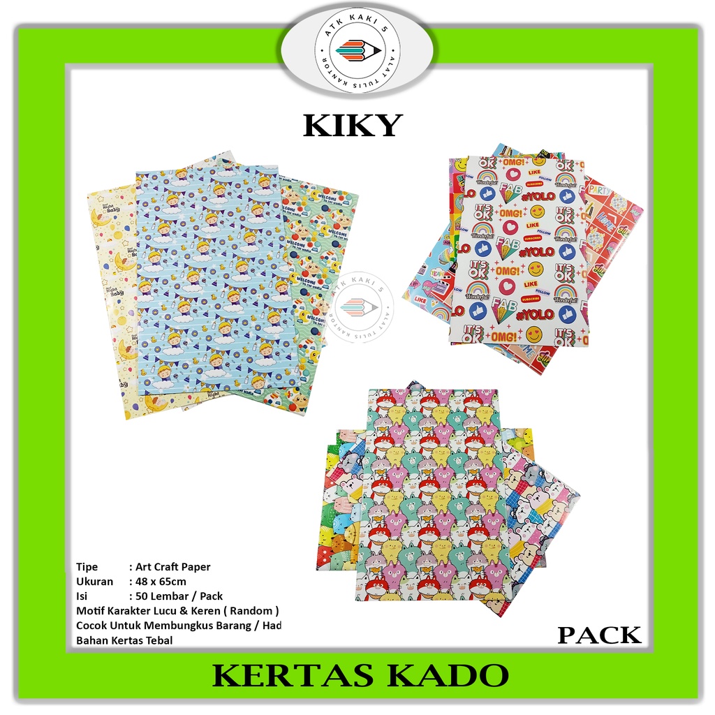 Jual KIKY - Kertas Kado Motif - Art Craft Paper - Random - Pack ...