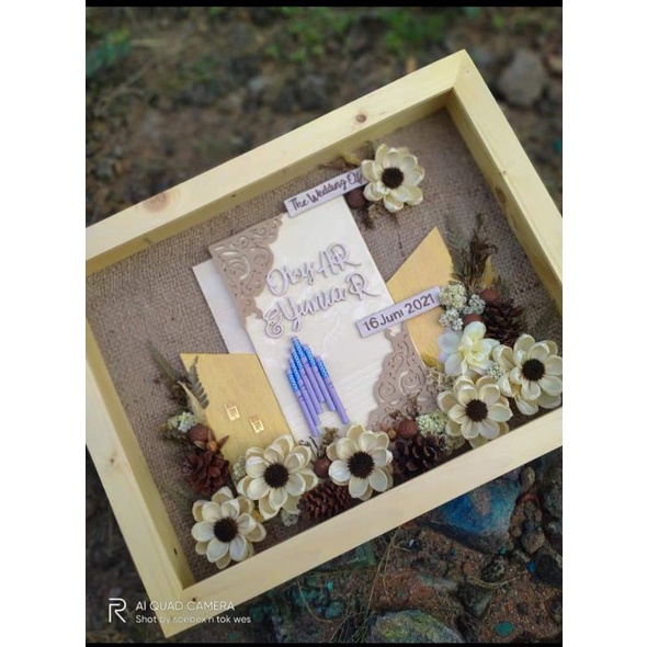 Jual Bingkai Mahar Pernikahan Pengantin Rustic Bunga Kering Figura Kayu ...