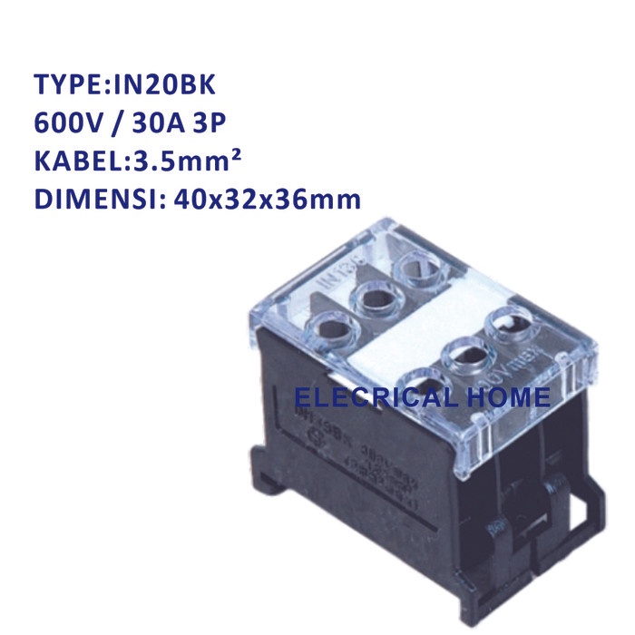 Jual Terminal Block Din Rail IN-20BK 3P 30A | Shopee Indonesia