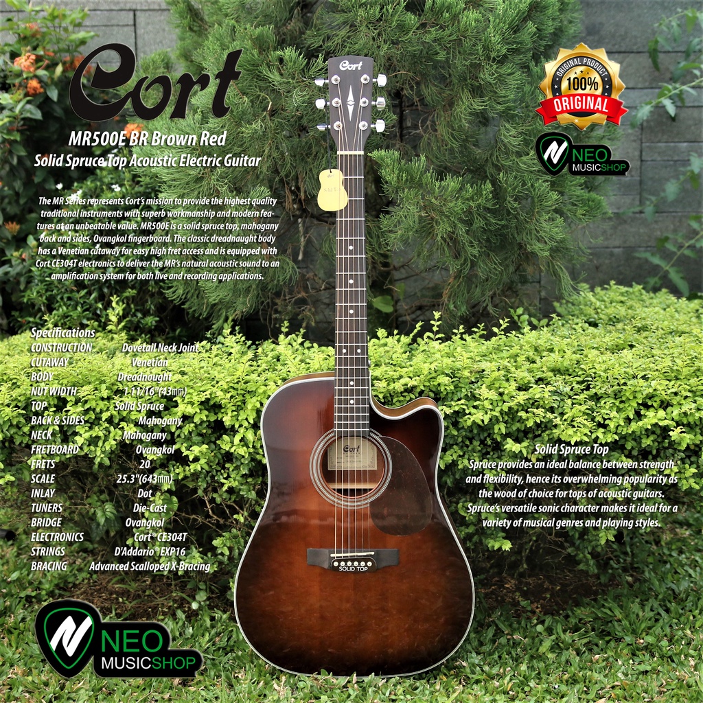 Jual Cort MR500E BR Brown Red Solid Spruce Top Acoustic Electric Guitar ...