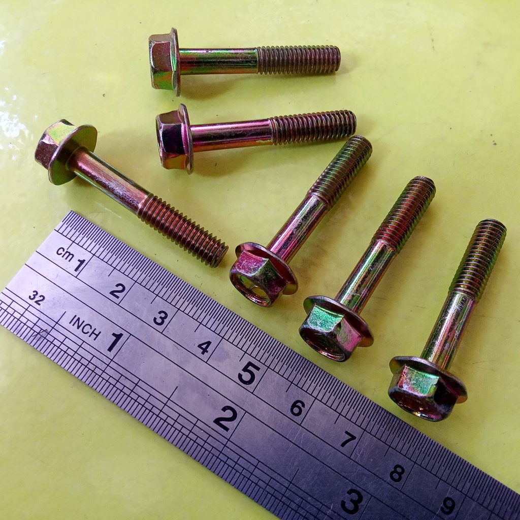 Jual FLANGE BOLT KUNING M6 X 35 / BAUT 10 KUNCI 10 / BAUT TOPI M6 X 35 ...